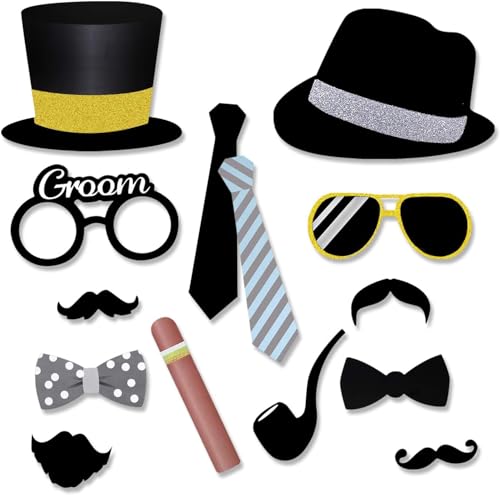 Wedding Photo Booth Props Kit, Konsait Bridal Shower Photo Booth Prop with Wooden Dowels for Wedding Shower Party Supplies (52 Counts)