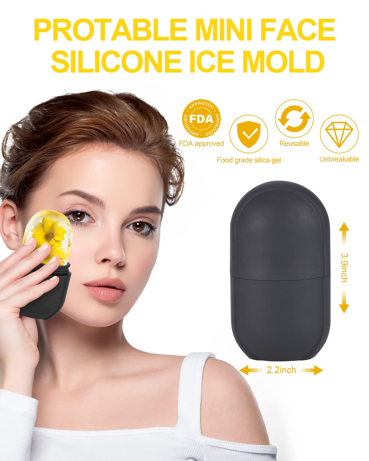 USINMIN Ice Roller for Face & Eye, Beauty Facial Ice Holder Mold Face Puffiness Relief Massage Skin Care Tools for Brighten Lubricate Shrink Pores Remove Fine Lines