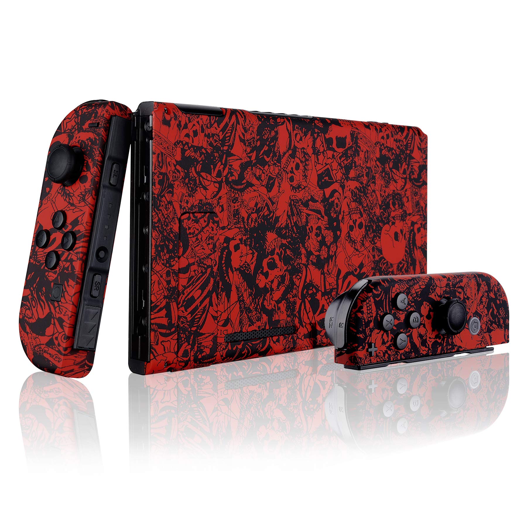 eXtremeRate Soft Touch Grip Back Plate for Nintendo Switch Console, NS Joycon Handheld Controller Housing with Full Set Buttons, DIY Replacement Shell for Nintendo Switch - Demons and Monsters