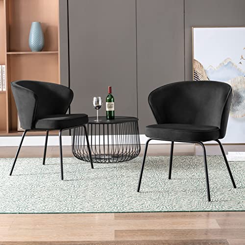 ONEVOG Black Velvet Dining Chair, Upholstered Chair with Upholstered and Wingback, Set of 2 Accent Chairs for Kitchen, Dining Room, Living Room Chairs