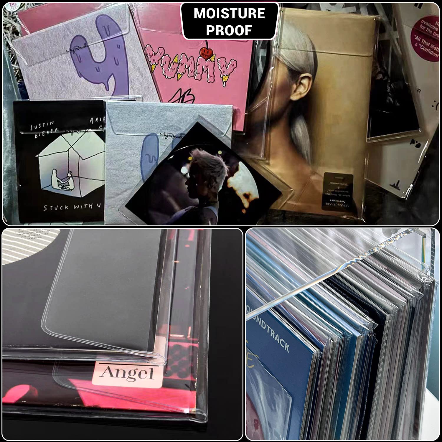 Facmogu 10PCS 12in Thicken PVC Record Protective Sleeves, Premium 180 Micron Clear PVC Outer Sleeves with Flap, Durable Record Outer Protective Sleeve for 33 RPM Album (NOT for Gatefold/Trifold Album)