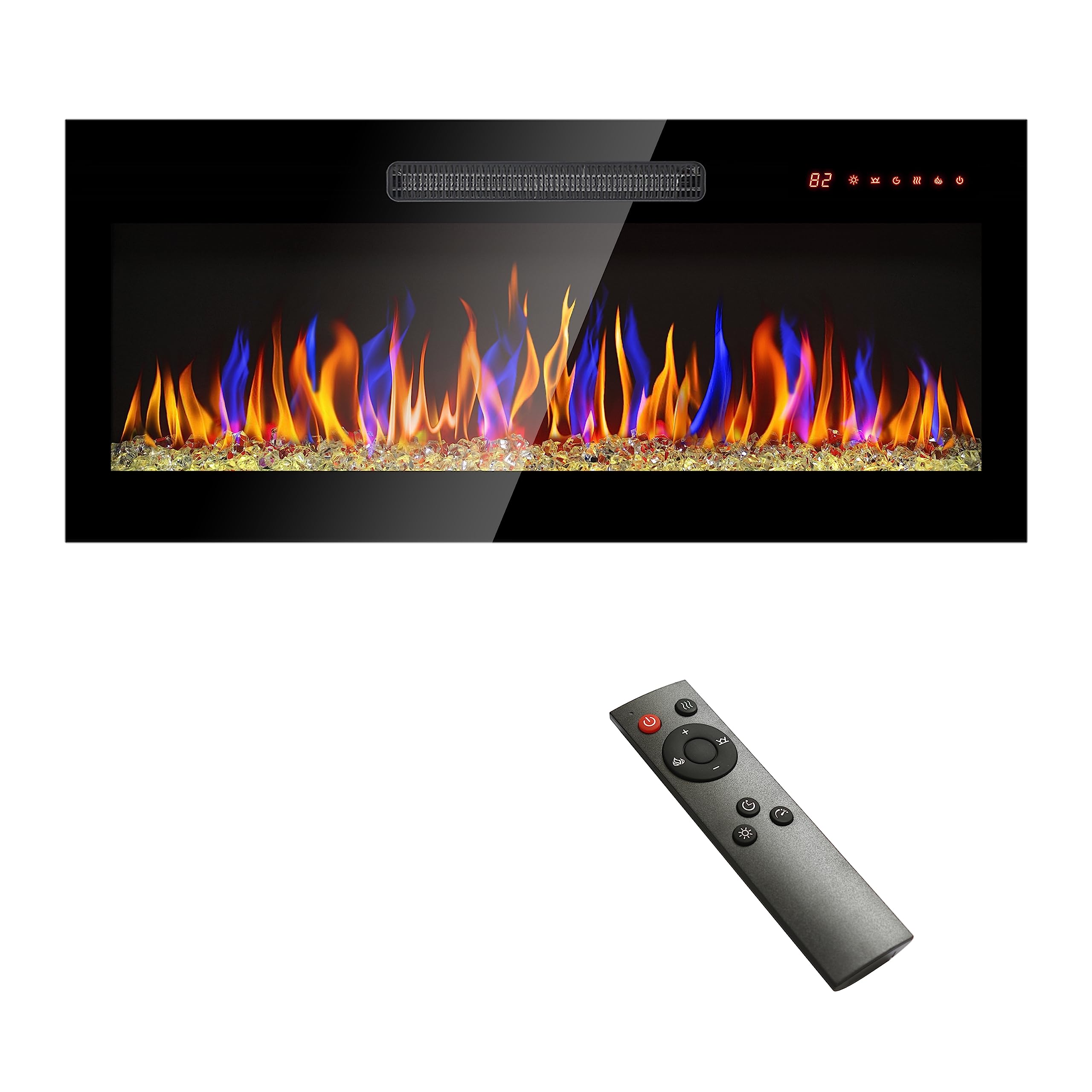 Electric Fireplace 36 inch Recessed and Wall Mounted,Tempered Glass Front Wall Mounted Electric Fireplace with Remote and Multi Color Flame & Emberbed, LED Light Heater (36 inch)