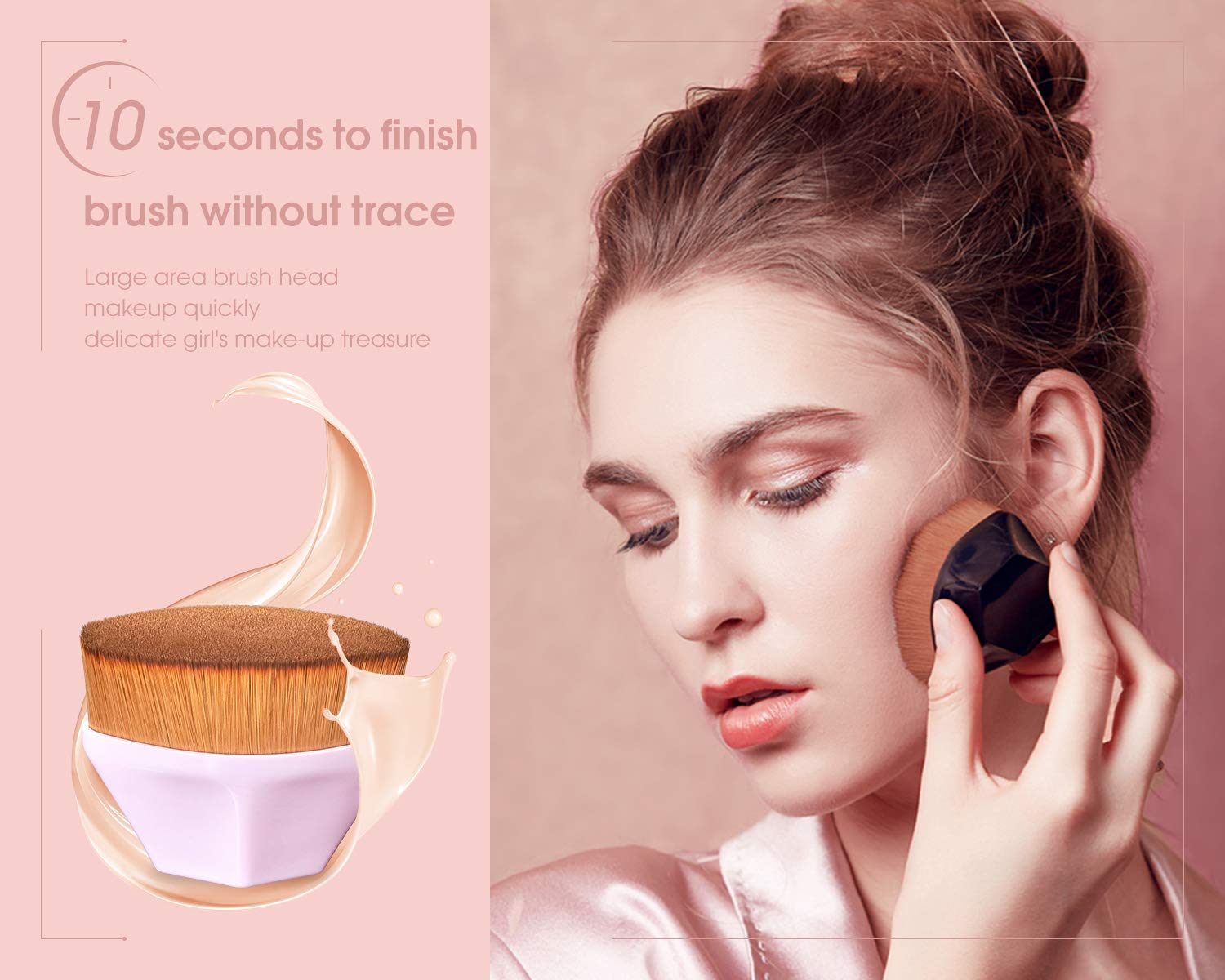 Flawless Foundation Brush for Liquid Makeup,Face Makeup Brush for Powder,Blush and Eyeshadow,Kabuki Flat Top 10 Seconds Makeup Brush with Case pink