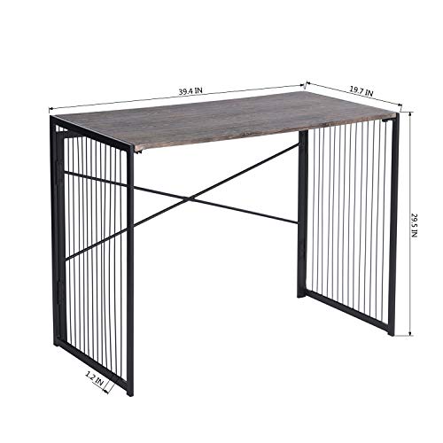 FurnitureR Modern Industrial Folding Writing Computer Desk for Home Office Brown