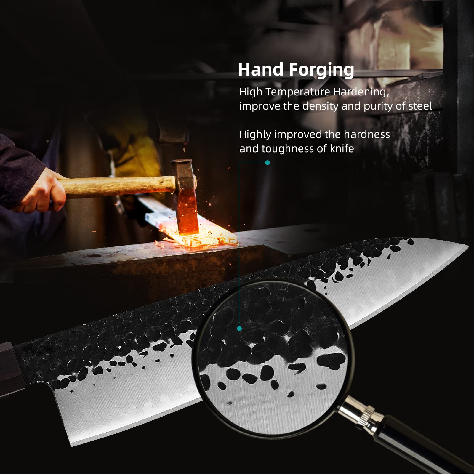 FINDKING Dynasty Series Japanese Chef Knife, Professional Kitchen Knife, 9Cr18MoV High Carbon Steel Blade, African Rosewood Octagonal Handle, Sharp, for Meat Cutting, 8 Inches