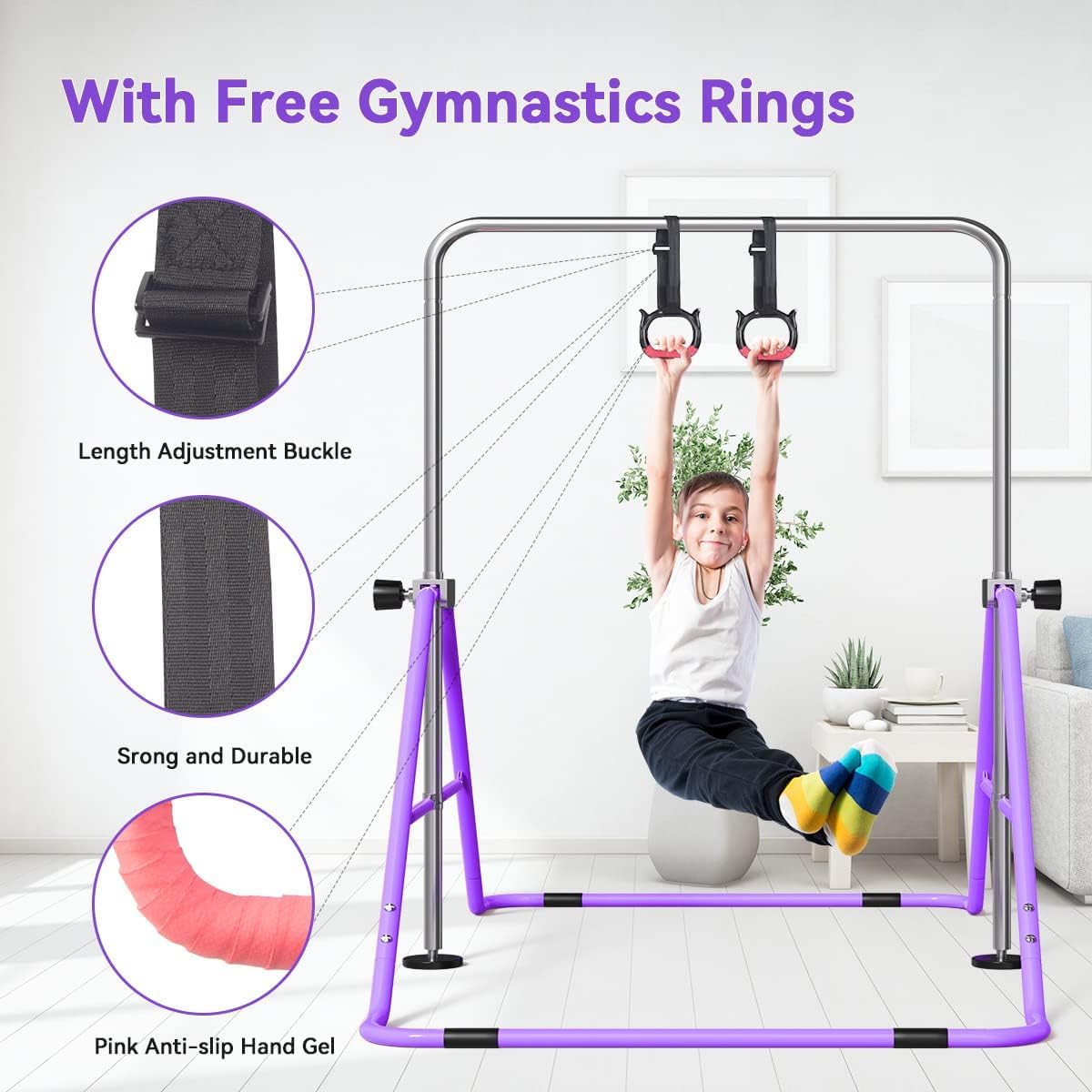 FBSPORT Gymnastics Bar for Kids,Adjustable Height Gymnastic Horizontal Bars,Junior Training Bar Children Folding Training Monkey Bars for Home Using