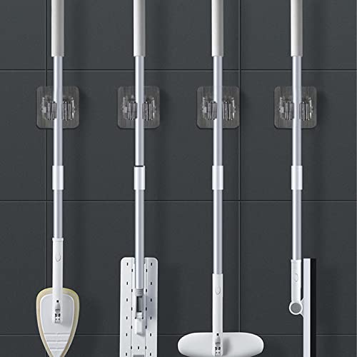 ILJNDTGBE 4 Pack Mop and Broom Holder Wall Mount,Broom Holder Wall Mount self Adhesive,Broom Organizer Wall Mount for Cleaning Room Garden House Kitchen Bathroom Closet Organization (White)
