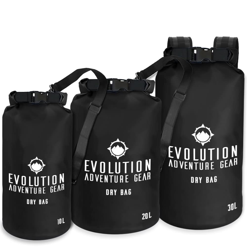 EVOLUTION Floating Waterproof Dry Bag – Professional Adventure Gear – Roll Top Compression Sack for Kayaking, Rafting, Boating, Hiking, Fishing, Camping, Outdoors – Waterproof Phone Case – 20L Black