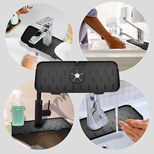 Kitchen Sink Splash Guard, Silicone Faucet Mat Sink Water Splash Guard, Faucet Splash Catcher, Silicone Deflector Under The Faucet, Keep Kitchen, Bathroom Sinks Dry (Black)