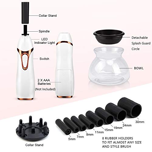 Electric Makeup Brush Cleaner and Dryer, Automatic Brush Cleaner with 8 Size Rubber Collars, Cleaning Brushes In Seconds, Skin Health Protector, Girlfriend Gift (White)