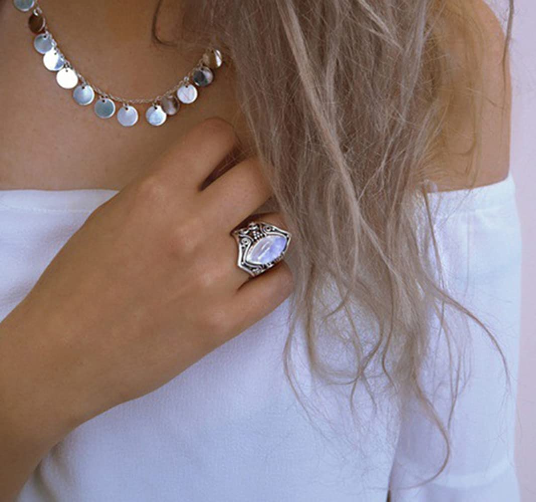 Goldenchen Vintage Silver Ring 925 Sterling Silver Natural Moonstone Women Jewelry Elegant Gemstone Wedding Ring Size 5-11 (8)