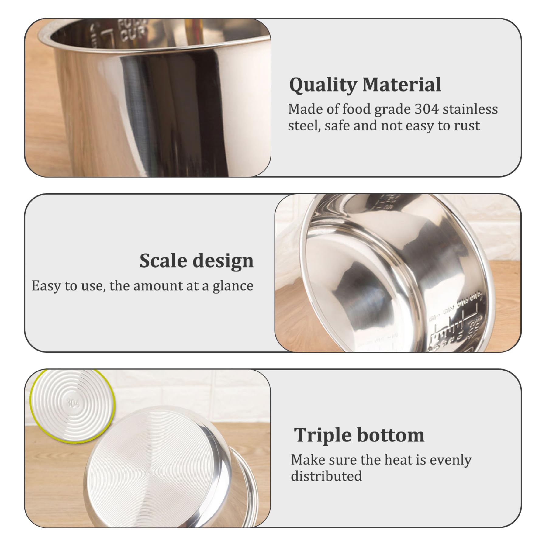 Stainless Steel Rice Cooker Inner Pot 4L Stove Safe Polished Edged Rice Cooker Inner Pot with Scale & 3-Ply Bottom for Rice Pot Rice Cooker Rice Cooker Inner Pot Rice Pot Rice Cooker Inner Pot