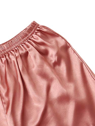 Verdusa Women's 2pc Satin Nightwear Button Front Sleepwear Short Sleeve Pajamas Set Pink S