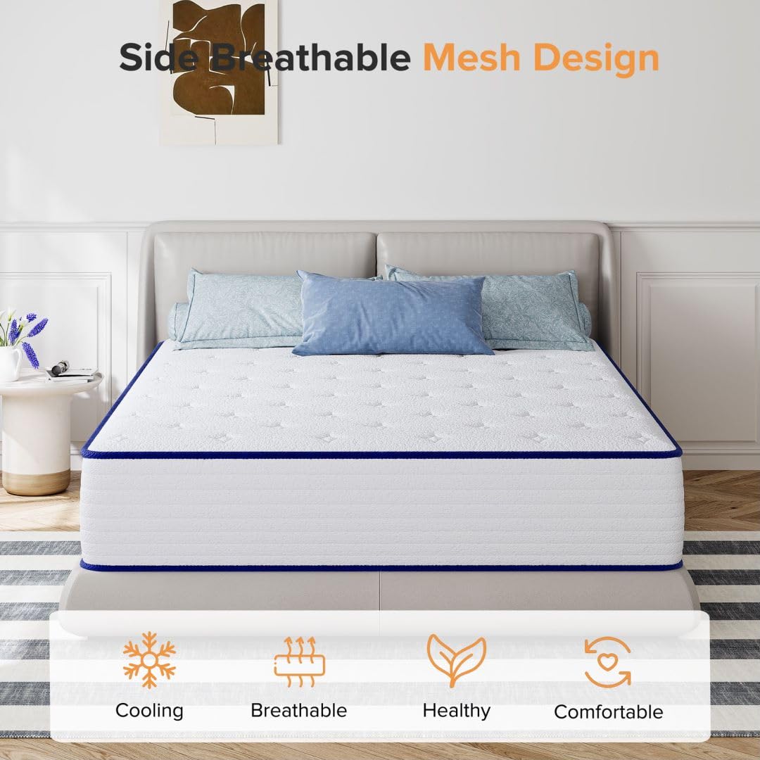 TXO Full Size Mattress, 12 Inch Medium Firm Hybrid Mattress with Individual Pocketed Springs and Gel Memory Foam, Enhance Edge Support, Motion Isolation, Pressure Relief, Full Mattress in a Box