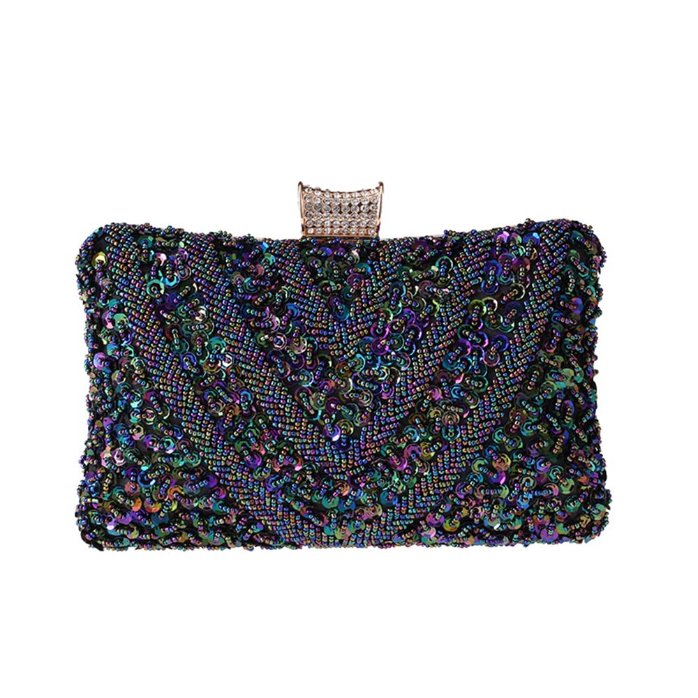 inupon Womens Beaded Sequin Evening Bag Clutch Purse Wedding Bridal Party Handbag(Multi)