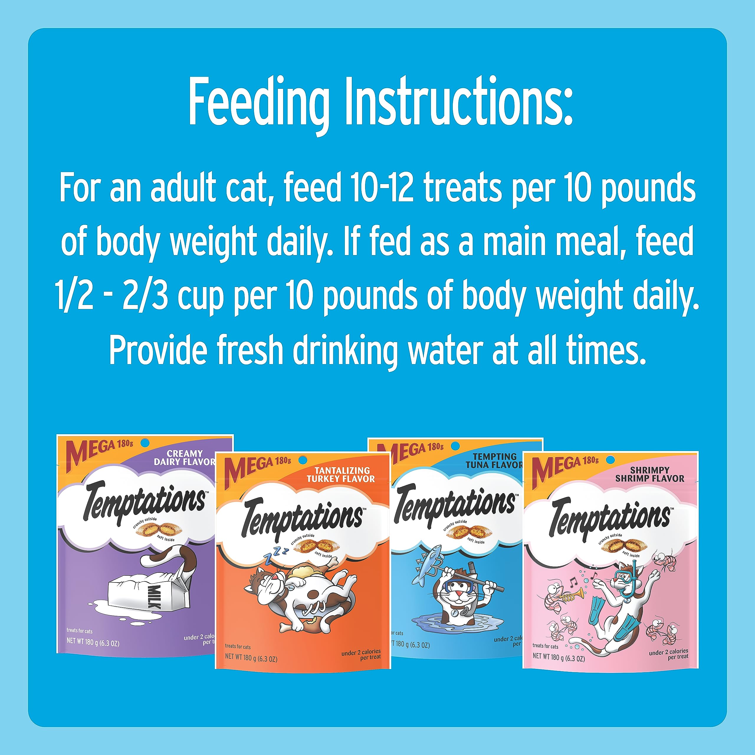 Temptations Classic Crunchy and Soft Cat Treats Variety Pack with Creamy Dairy, Tempting Tuna, Shrimpy Shrimp, and Tantalizing Turkey Flavors, (6) 6.3 oz. Pouches
