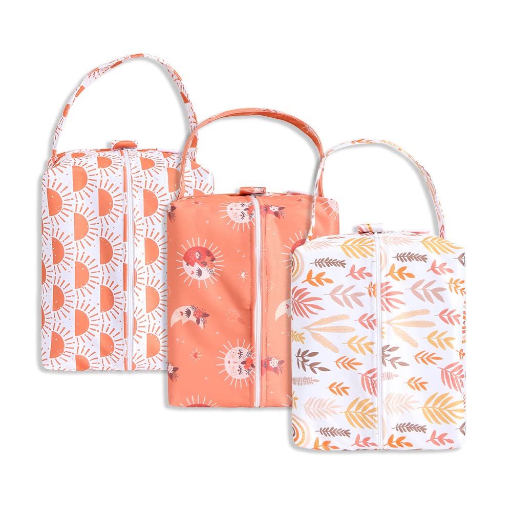 Lmbabter Baby Diaper Wet Dry Bag - 3PCS Diaper Organizer Bag Nappy Pouch Water- resistan Diaper Pod for Baby Diaper Bag,Gym Bag，Travel Bag (Orange)