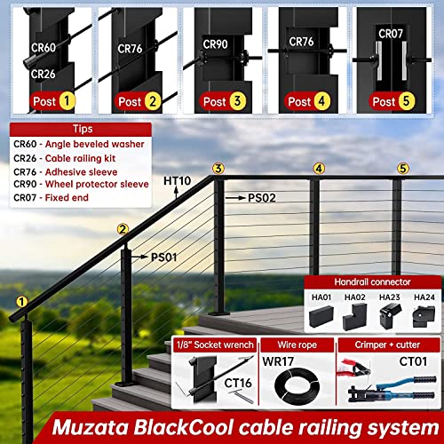 Muzata 60KN Upgraded Custom Hydraulic Hand Crimper Tool for 1/8" 5/32" 3/16" Stainless Steel Cable Railing Kit Wire Rope Swaging 3Pair Dies with Wire Cable Cutter CT01, CT1