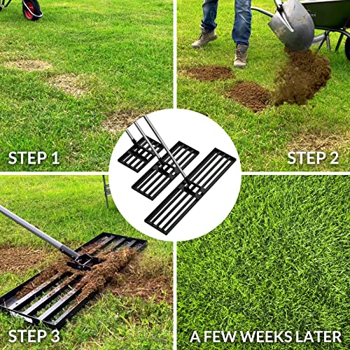 Walensee Lawn Leveling Rake, 7FT 30"x10" Levelawn Tool, Heavy Duty Effort Saving Lawn Level Tool, Steel Handle Lawn Leveler for Yard Garden Golf Course, Ease Level Soil Sand Dirt Surfaces