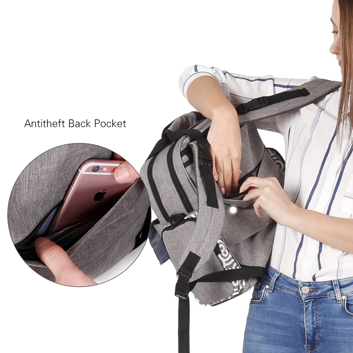 Lmbabter Diaper Bag Backpack with Changing Station Large-Capacity Mommy Baby Bag Convertible Diaper Bag Tote with Shoulder Strap (Grey)
