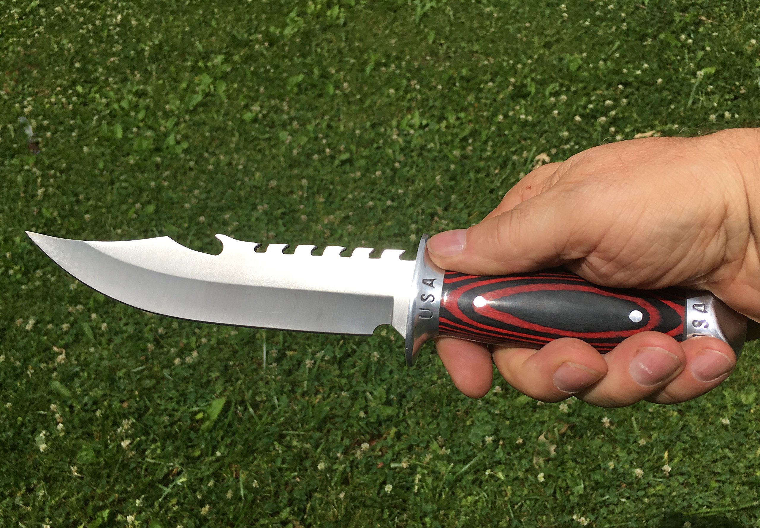 eTradewinds USA Combat Hunting Knife w/Sheath, Pakkawood Handle, & Razor Sharp 420 SS Rust Free Full Tang Fixed Blade (Nylon Sheath) By eT