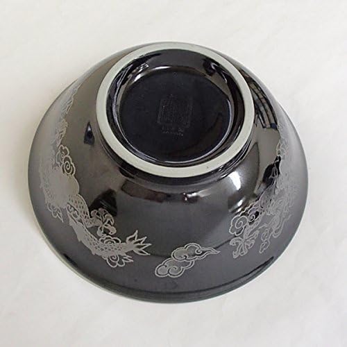 Japanese Black Glaze Silver Dragon 8.35 Inches Diameter Ramen Soup Ramen Noodle or Serving Bowl with Chopsticks