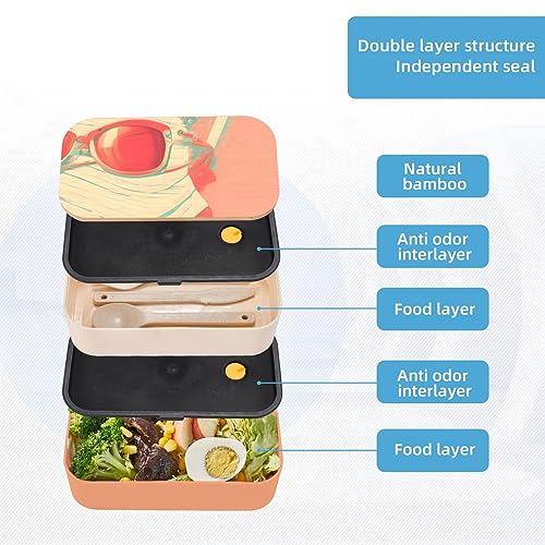 Retro Abstract Shades Adult Lunch Box, Bento Box, With Cutlery Set Of 3, 2 Compartments, Rectangular, Lunch Box For Adults