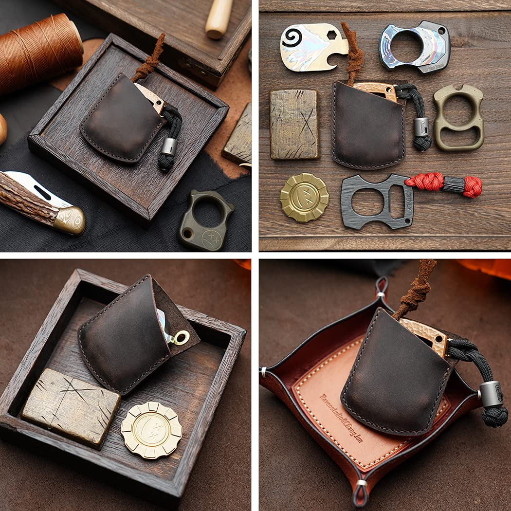 VIPERADE PJ27 Leather Sheath for EDC Knuckle, EDC Coins Sheath for Men, Small EDC Leather Sheath for Lighter, Car key, Carabiner, Mini EDC Gears (Brown)