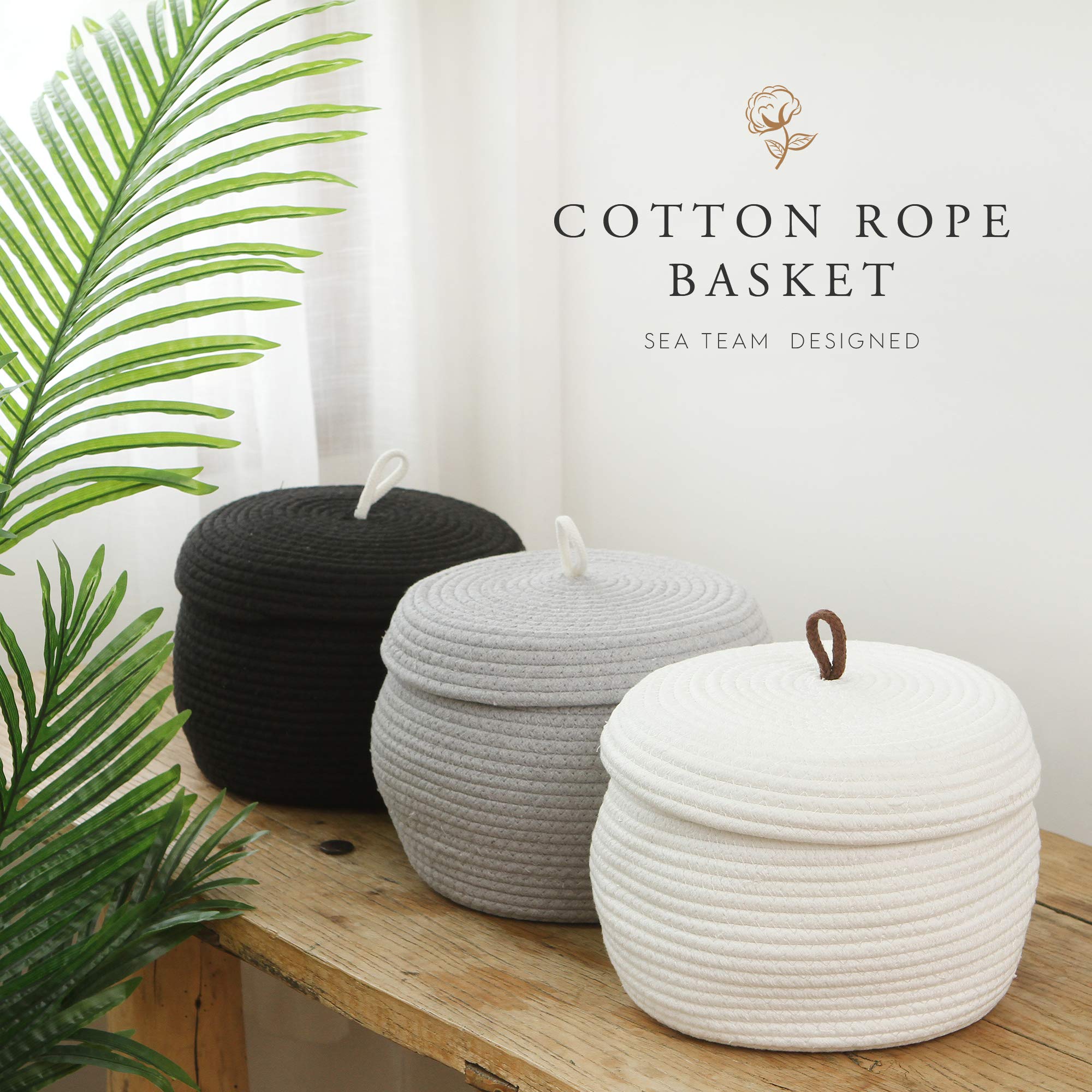 Sea Team Round Cotton Rope Storage Basket with Lid, Halloween Pumpkin Woven Storage Bin, Pot, Caddy, Organizer, Container for Snacks, Towels, Plants, 10 x 7.5 Inches (Small, Orange)