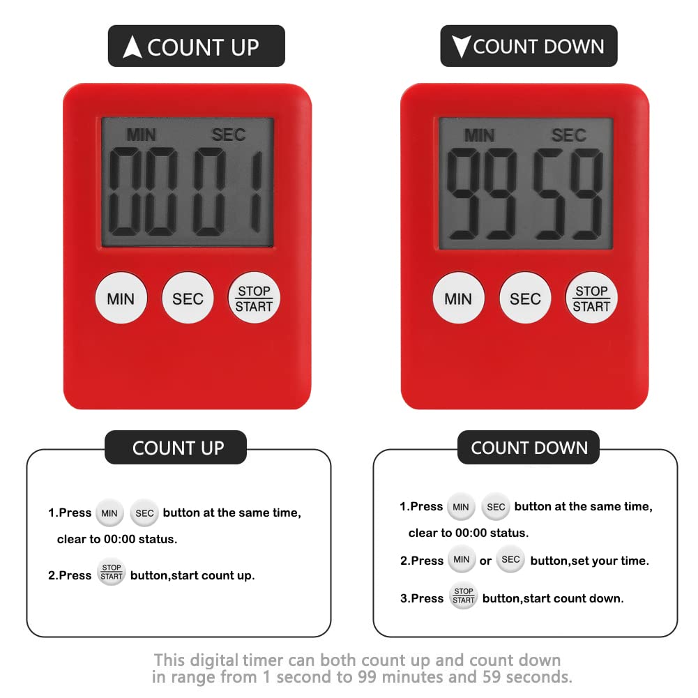Kitchen Timer 4 PCS,Digital Magnetic Timers,4 Color Countdown Timer Classroom Stop Watches Alarm Clock for Teeth Kids Teachers Cooking Study Shower Desk Classroom Kitchen Home Gym