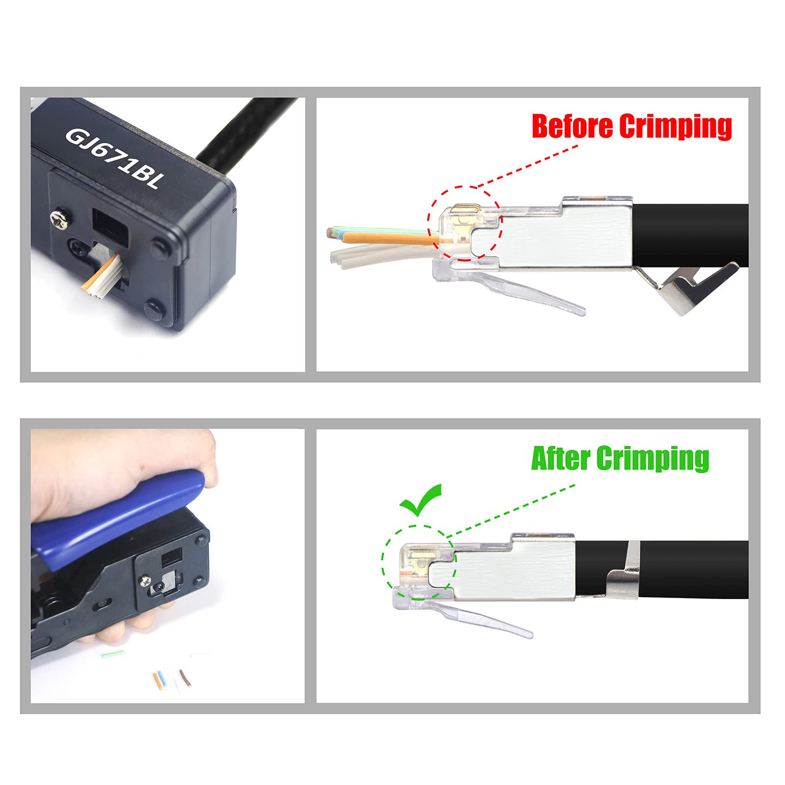 VCELINK Cat7 Cat6A RJ45 Pass Through Connectors Shielded 30-Pack, 3-Prong 50μ Gold Plated Modular Plug Ethernet Ends with Strain Relief Boots (Black)