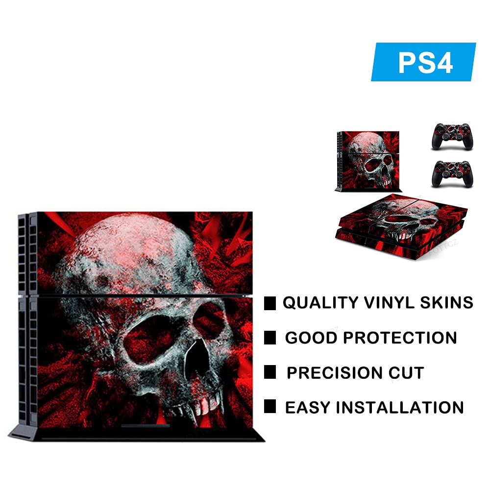 FOTTCZ Whole Body Vinyl Skin Sticker Decal Cover for PS4 Console and 2PCS Controllers Skins Ferocious Skull