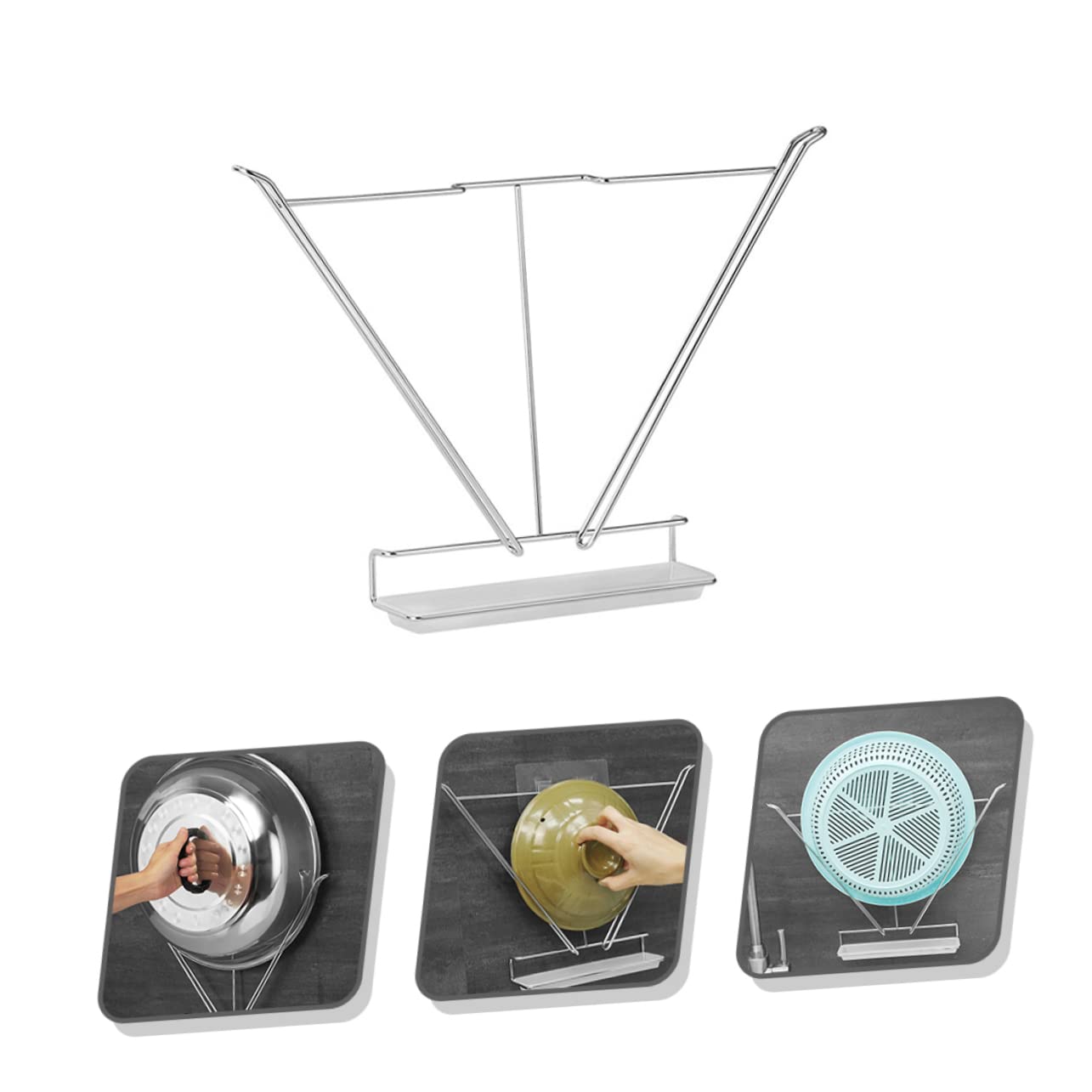 Holibanna 1 Pc Wall Mounted Pot Lid Rack pan lid mounted hanger wall mount drying clothes rack pan cover rack Kitchen clothes hanger stand Pot Cover Rack Storage Stainless steel wall bracket