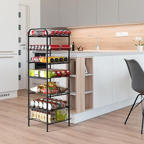 Water Bottle Organizer 7 Tier Free Standing Water Bottle Storage Organizer Metal Bottle Rack Holder Stand Shelf for Kitchen Pantry Food Storage (Black)