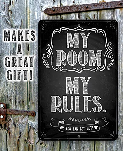 My Room My Rules - Metal Sign - Cute Decor for Teen Room Aesthetic, Stuff for College Dorm Room Essentials - Cheap Gift Under $20 (8" x 12")