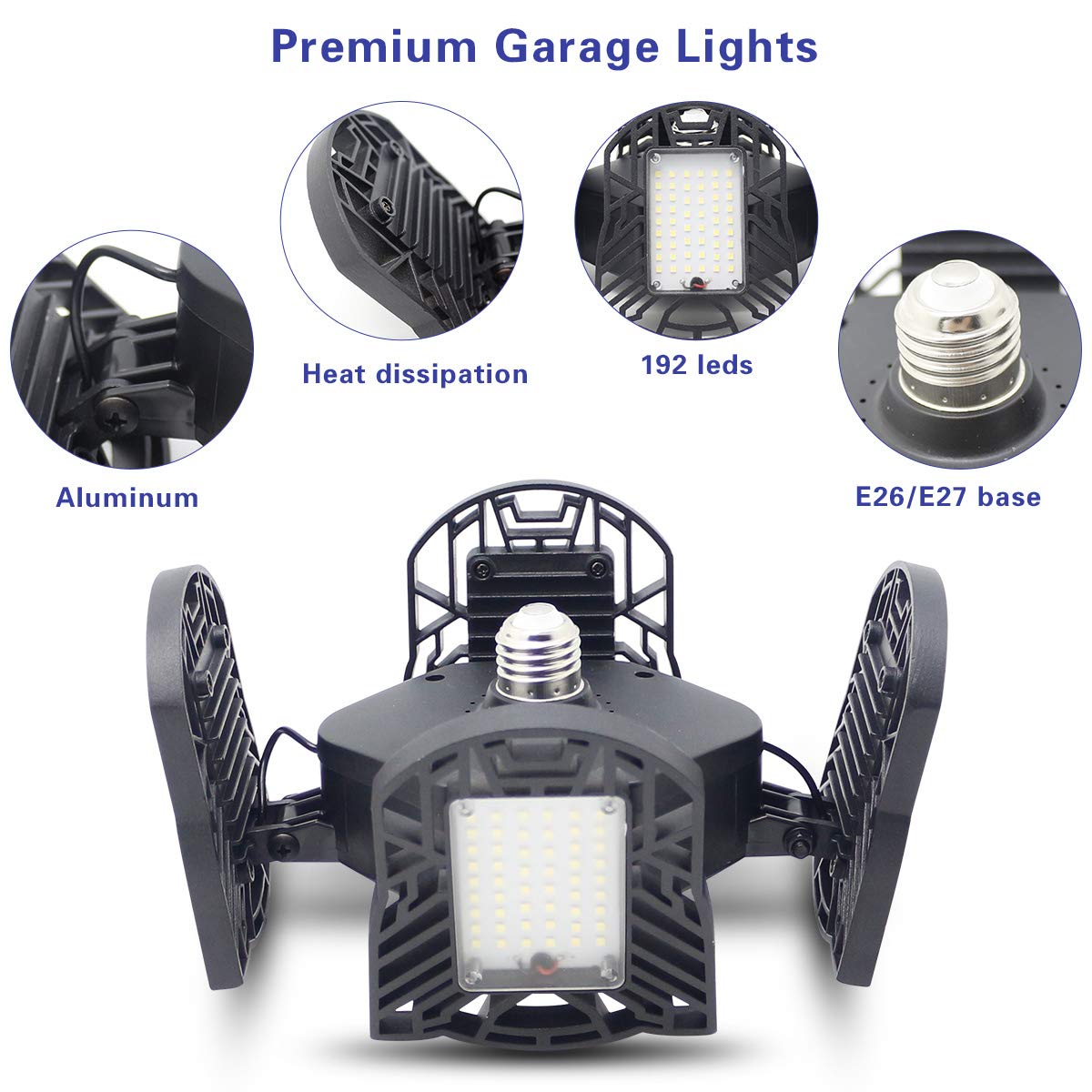 FASCINATE LED Garage Lights 120W, Garage Lighting Deformable E26/E27 LED 12000lm Bright LED Adjustable Ceiling Garage Light Bulb, LED Light for Garage, Barn, Warehouse,Workshop, No Installation
