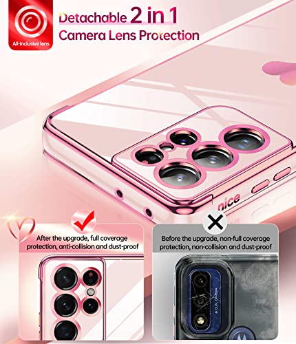 LeYi for S21 Ultra Case: with Full Camera Protection, Love Heart Plating Girly Women Cute Luxury Soft TPU Case for Samsung S21 Ultra, Pink