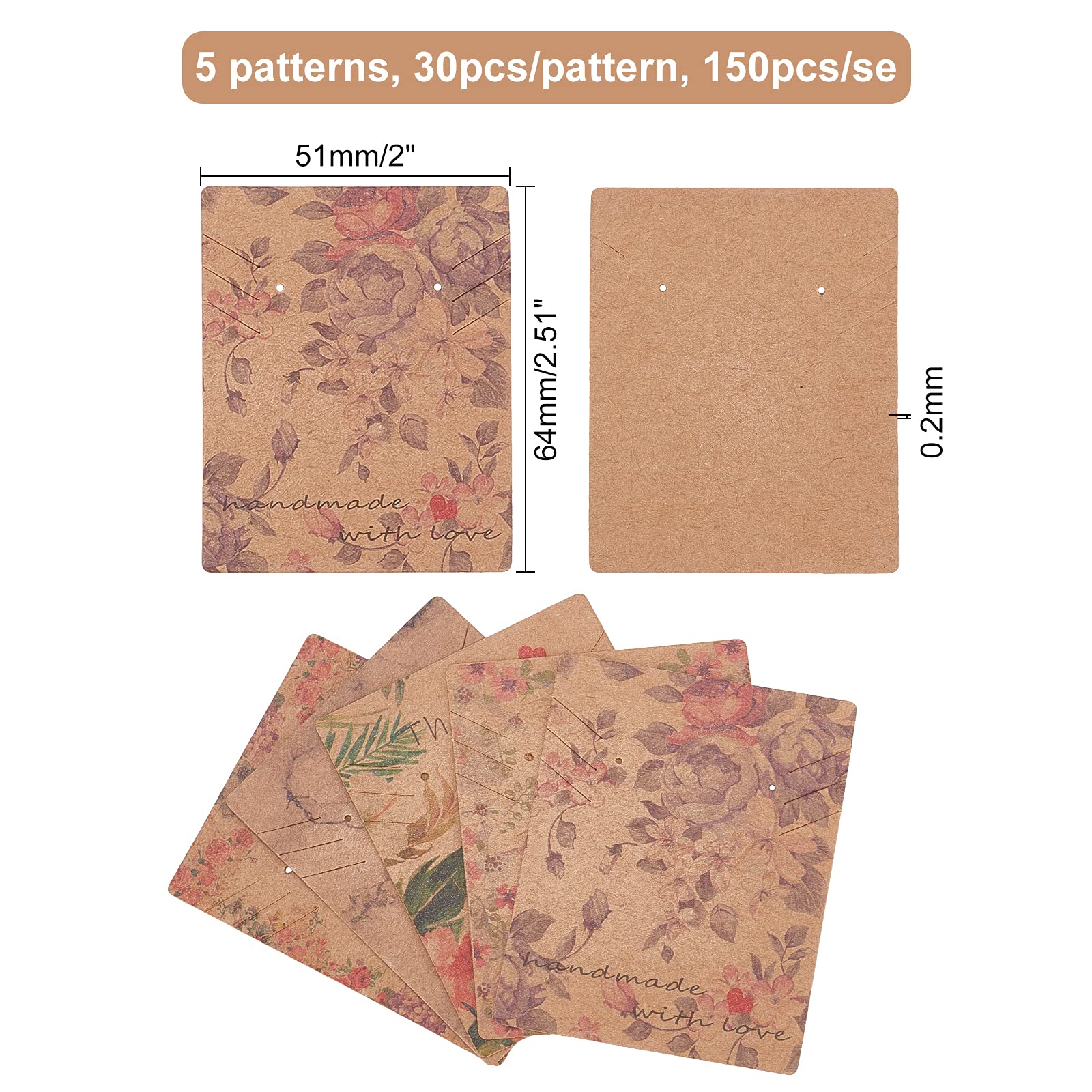 FINGERINSPIRE 150 pcs Flower Patterns Jewelry Display Cards Necklace Display Cards Cardboard Display Hanging Cards for Earrings, Necklaces, Bracelets(2.5x2inch)