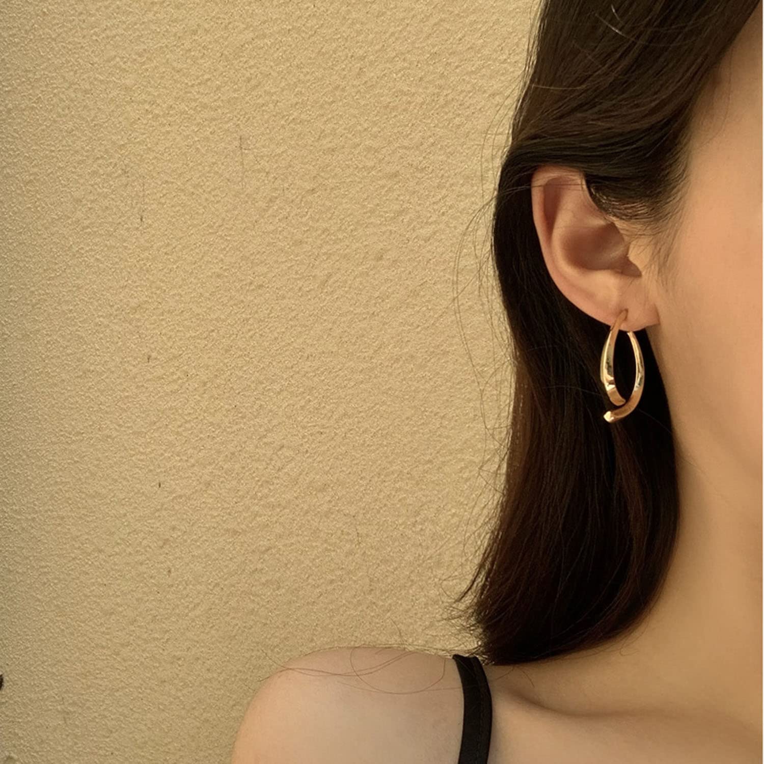 GOGOEY 14K Gold Plated 925 Sterling Silver Post Drop Earrings Fashion Cross Curved Earrings, Curved Stick Front Back Linear Dangle Earrings Open Hoops, Sterling Silver, No Gemstone