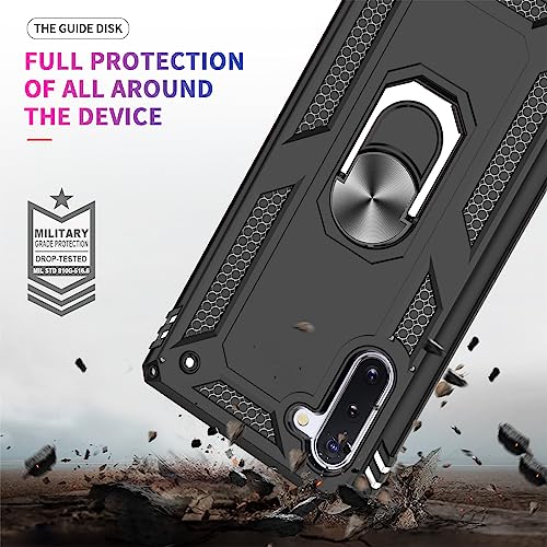 LeYi for Samsung Note 10 Case: Galaxy Note 10 Phone Case with [2 Pack] Camera Lens Protector, Military-Grade Shockproof Protective Case with Metal Ring Kickstand for Samsung Note 10, Black