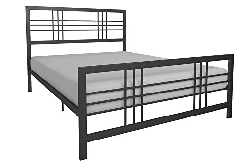 DHP Arcadia Black Metal Platform Bed with Modern Industrial Style Headboard and Footboard, Adjustable Base Height for Underbed Storage, No Box Spring Needed, Queen