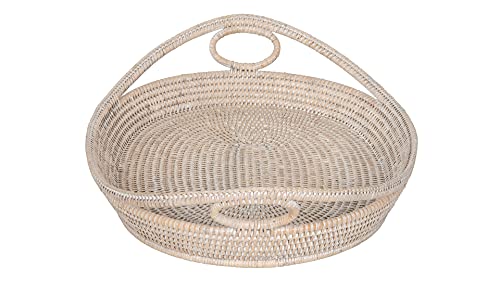KOUBOO La Jolla Oval Rattan Tray with Looped Handles, White-Wash, Large