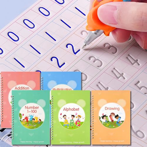 Reusable Grooved Handwriting Workbooks,Magic Copybook,Magic Writing Practice Copy Books, to Help Children Improve Their Handwriting Ink Practice Age 3-8 âCalligraphy for Kids(5 Books with Pens)