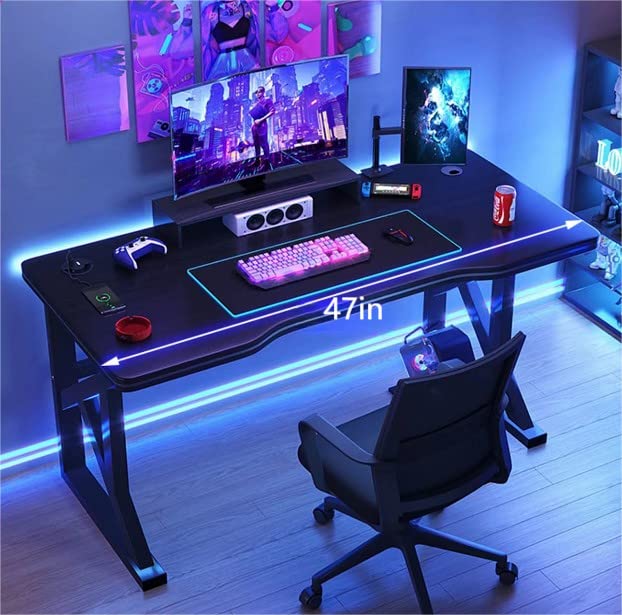 Finghin Simple Gaming Desk K Shaped Gamer Workstation, Home Computer Carbon Fiber Surface Gaming Desk PC Table-X