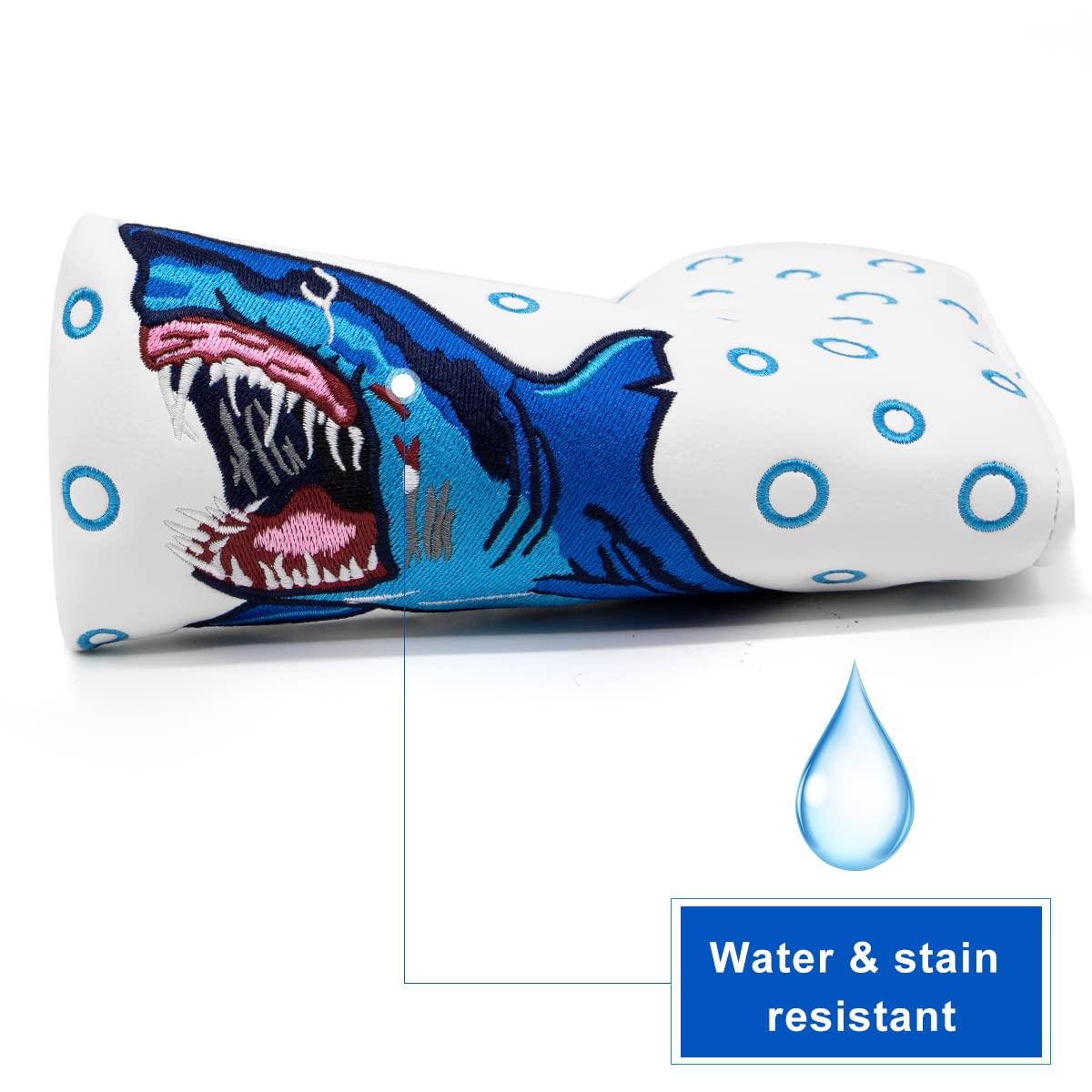 Golf Putter Covers, Shark Embroidery Golf Putter Headcover Blade Putter Cover Golf Headcovers Leather Golf Club Covers for Titleist Callaway