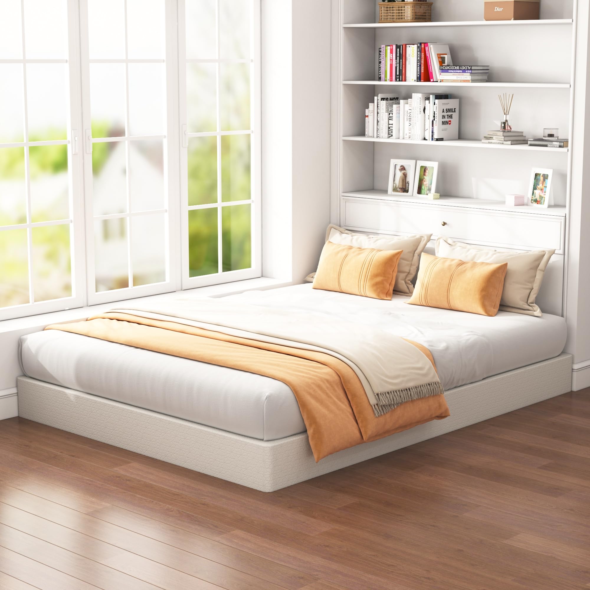 Seiugaga King Box Spring 4 Inch - Heavy Duty Box Spring Mattress Foundation Metal Bed Base with Fabric Cover, Noise Free Easy Assembly Non Slip 3000lbs Max
