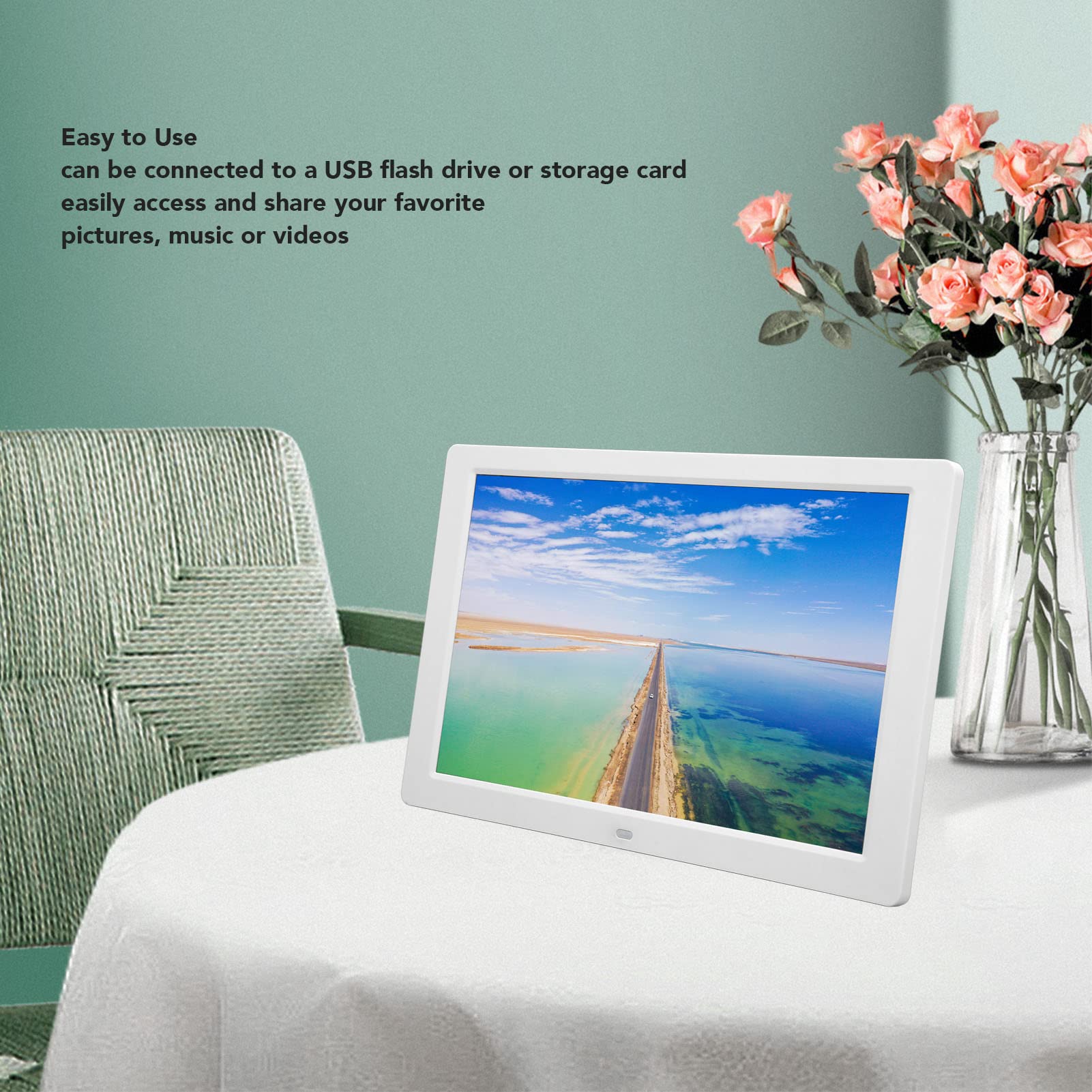 Electronic Photo Album, Digital Photo Frame 12.1 Inch LCD Display 1280 X 800 Builtin Speaker for Music for Videos (US Plug)