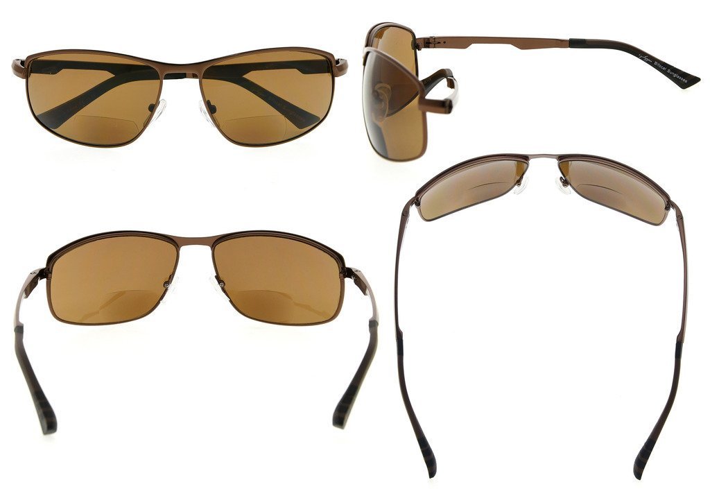Eyekepper Polycarbonate Polarized Bifocal Sunglasses Pilot Style Bifocal Sunshine Readers Outdoor Polarised Reading Glasses (Brown, 2.00)