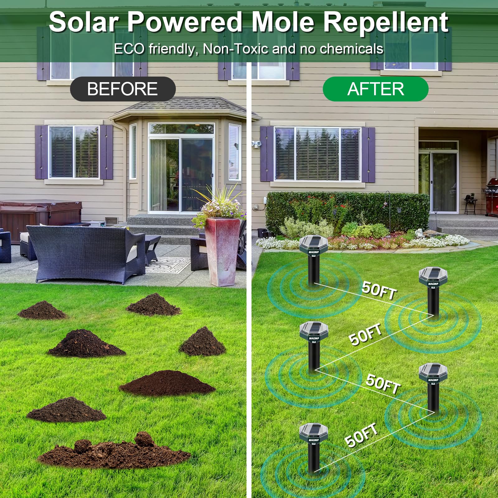 Mole Repellent Solar Powered, 12 Pack Ultrasonic Snake, Waterproof Solar Mole Repeller for Garden & Yard