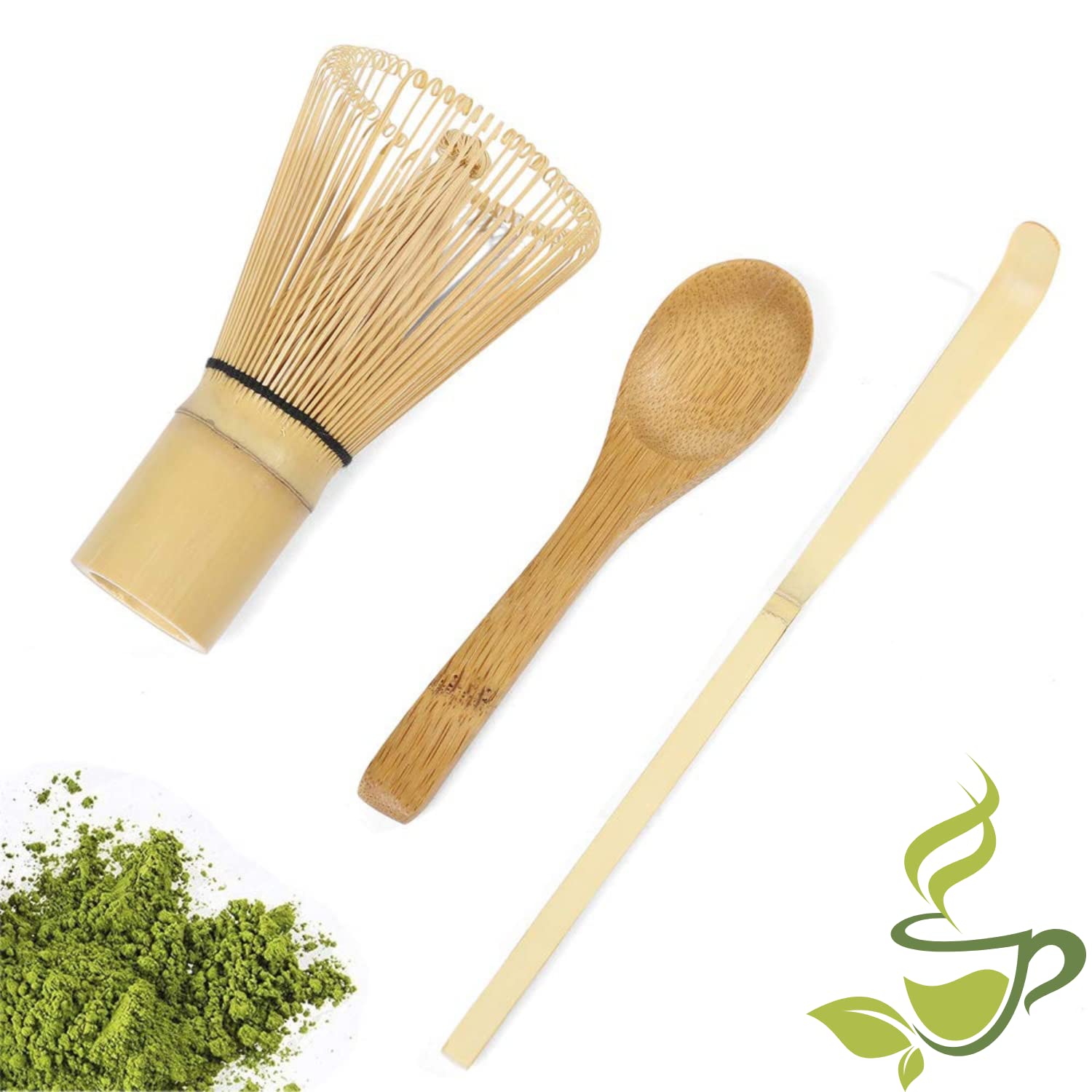 KAISHANE Japanese Matcha Whisk Set Matcha Tea Ceremony Set of 4 Including 100 Prong Matcha Whisk, Traditional Scoop, Tea Spoon and Ceramic Matcha Bowls